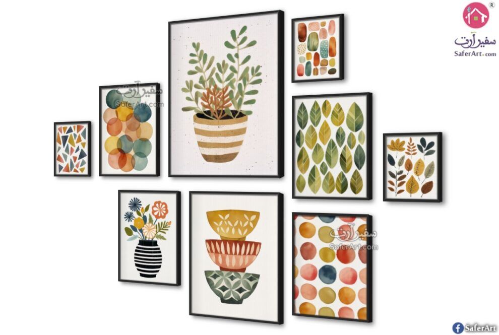 تابلوهات مودرن بوهو زهور و اشكال هندسية | سفير آرت